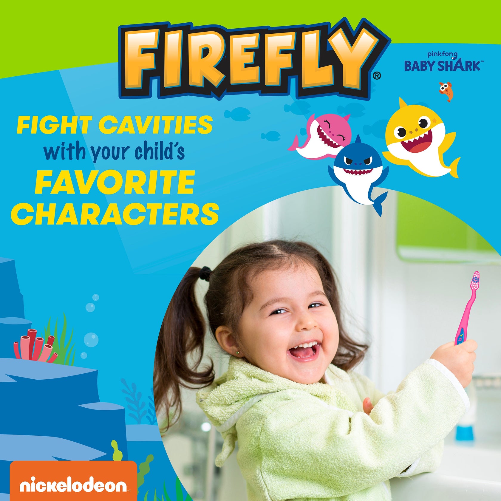 Firefly Kids Baby Shark Value Pack, Soft Bristled Toothbrushes, Ages 3
