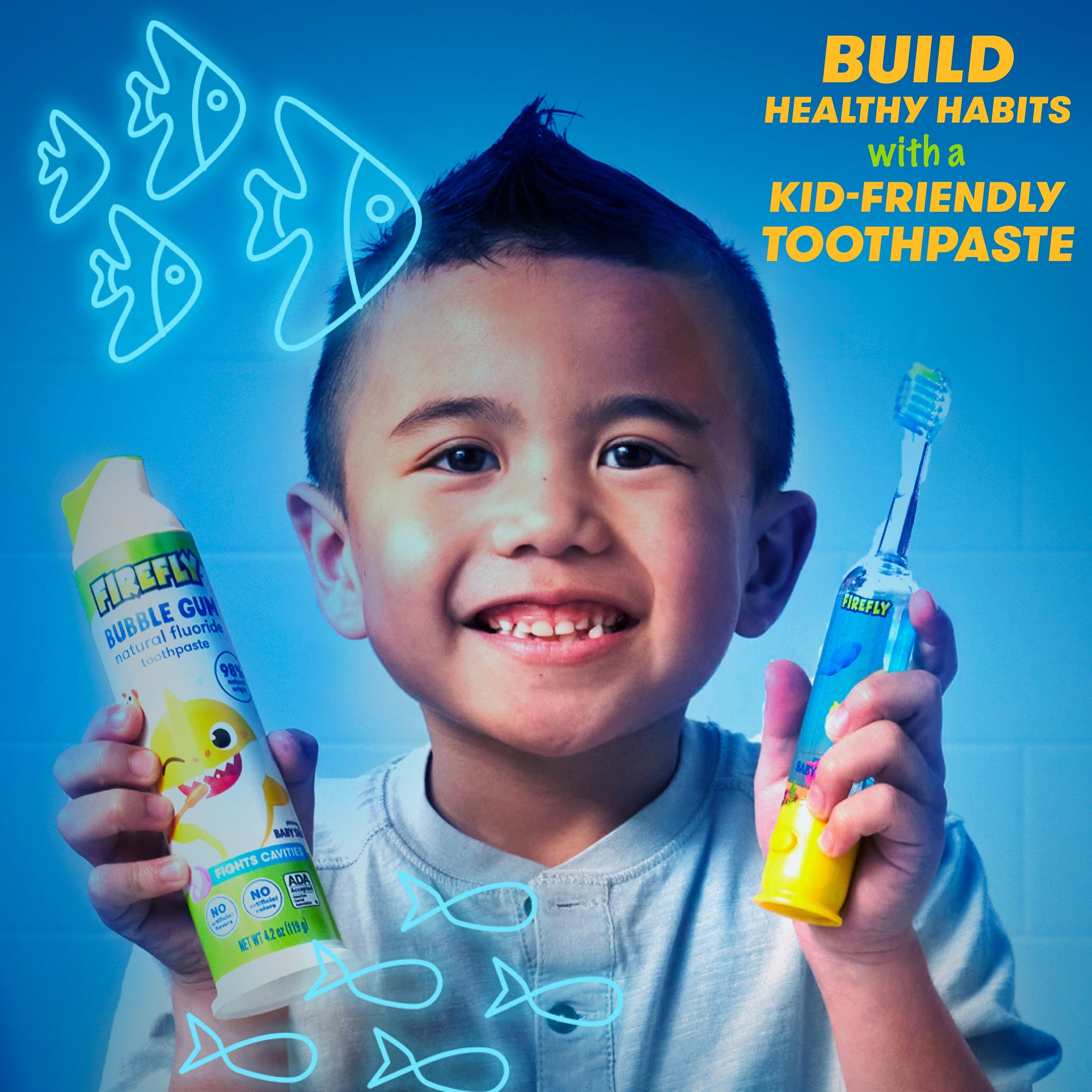 Firefly Kids Baby Shark Anti-Cavity Natural Fluoride Toothpaste, Bubbl